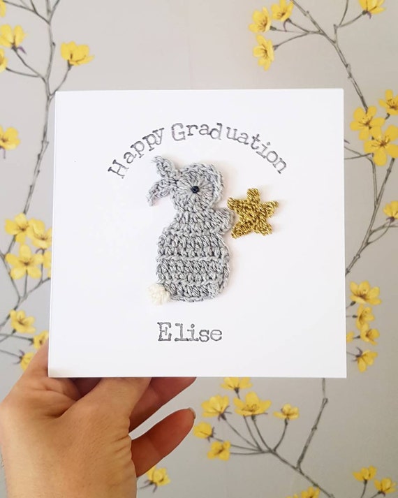 Personalised Handmade Bunny Gold Star Card Graduation Card | Etsy