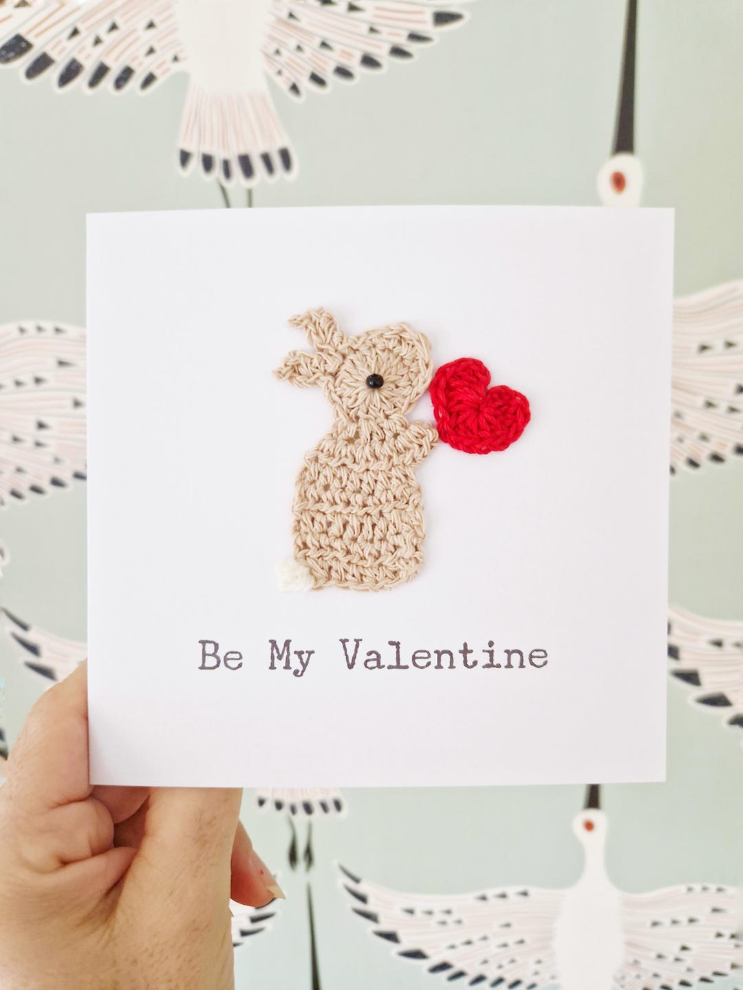 Valentine Bunny & Heart Crochet Greeting Card, Cute Valentine, Bunny ...