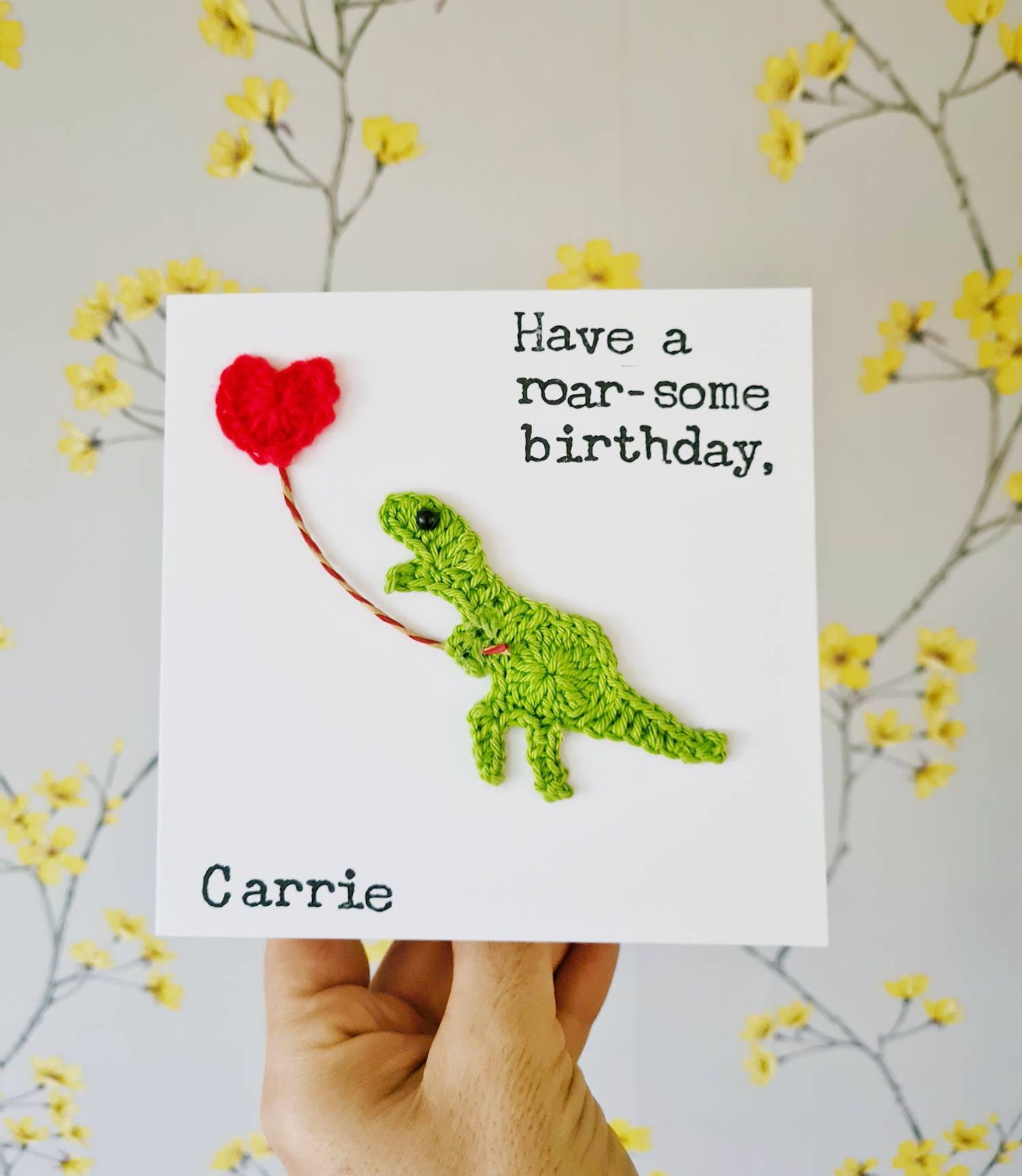 Personalised Handmade Dinosaur Crochet Card Birthday Dinosaur - Etsy