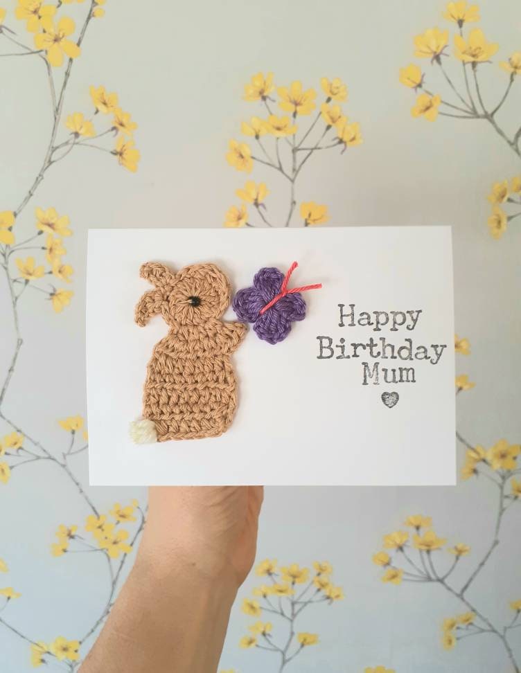Personalised Handmade Bunny & Butterfly Crochet Birthday Card | Etsy