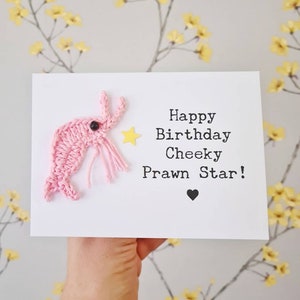 Handmade Prawn Crochet Birthday Card, Friend Birthday Card, Prawn ...