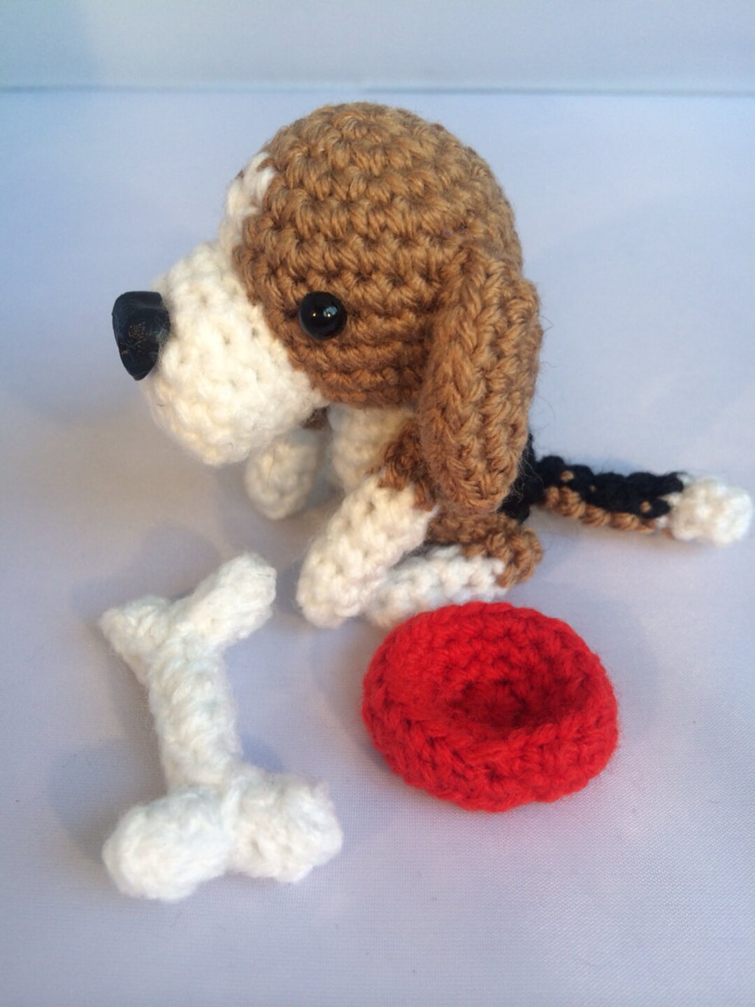 Mini Beagle Crochet Dog With Bone & Bowl, Handmade Gift Boxed, Beagle ...