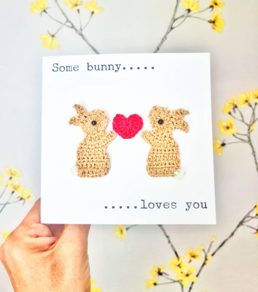 Personalised Valentine Bunnies Crochet Card, Anniversary Bunnies Card ...
