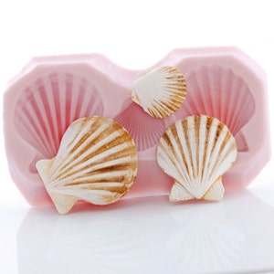 Silicone Mold - Three Cavity Clam Sea Shell Flexible Mold - Fondant ...