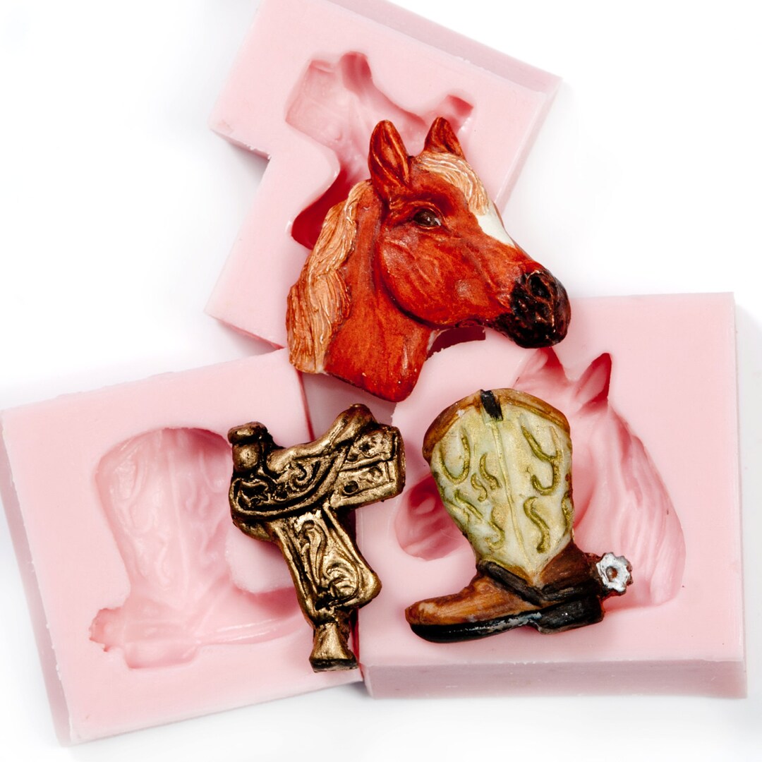 Cowboy Boot, Saddle and Horse Head Silicone Mold Set, Resin Jewelry ...