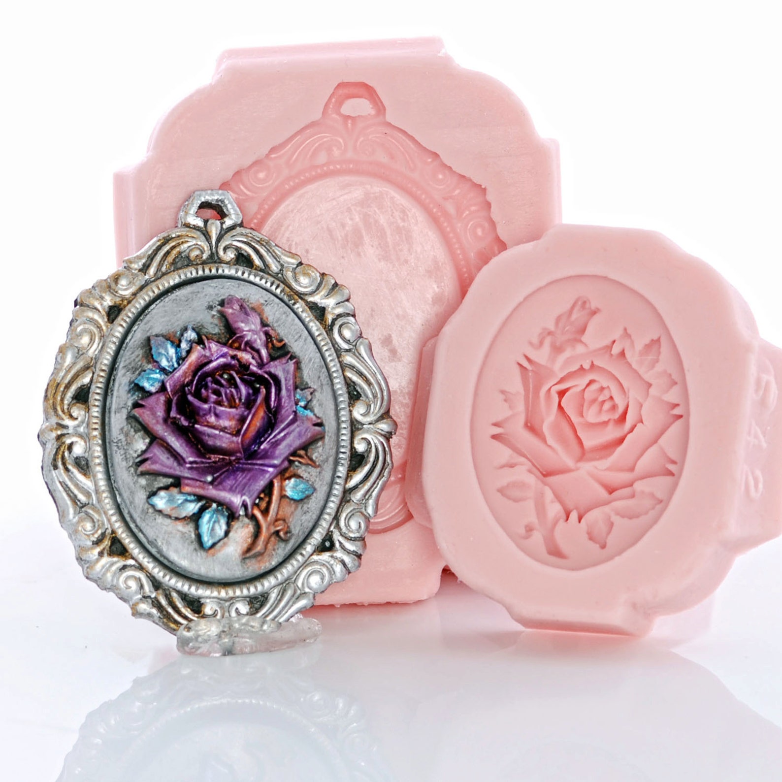 Silicone Molds Rose Cameo and Cameo Mount Mold Set - Jewelry Resin ...