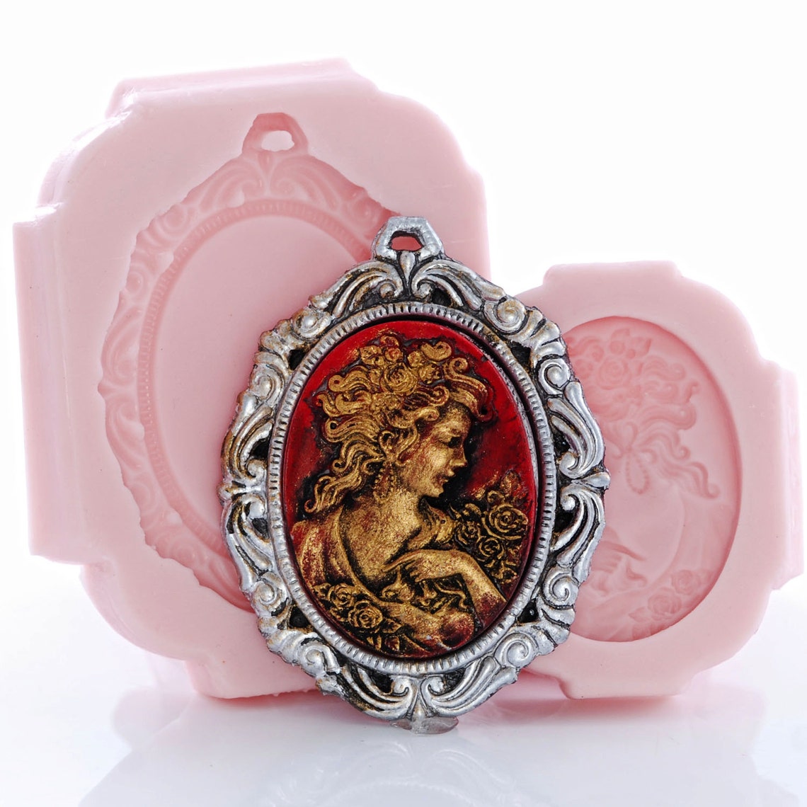 Silicone Molds Victorian Lady Cameo and Cameo Mount Mold Set Jewelry ...