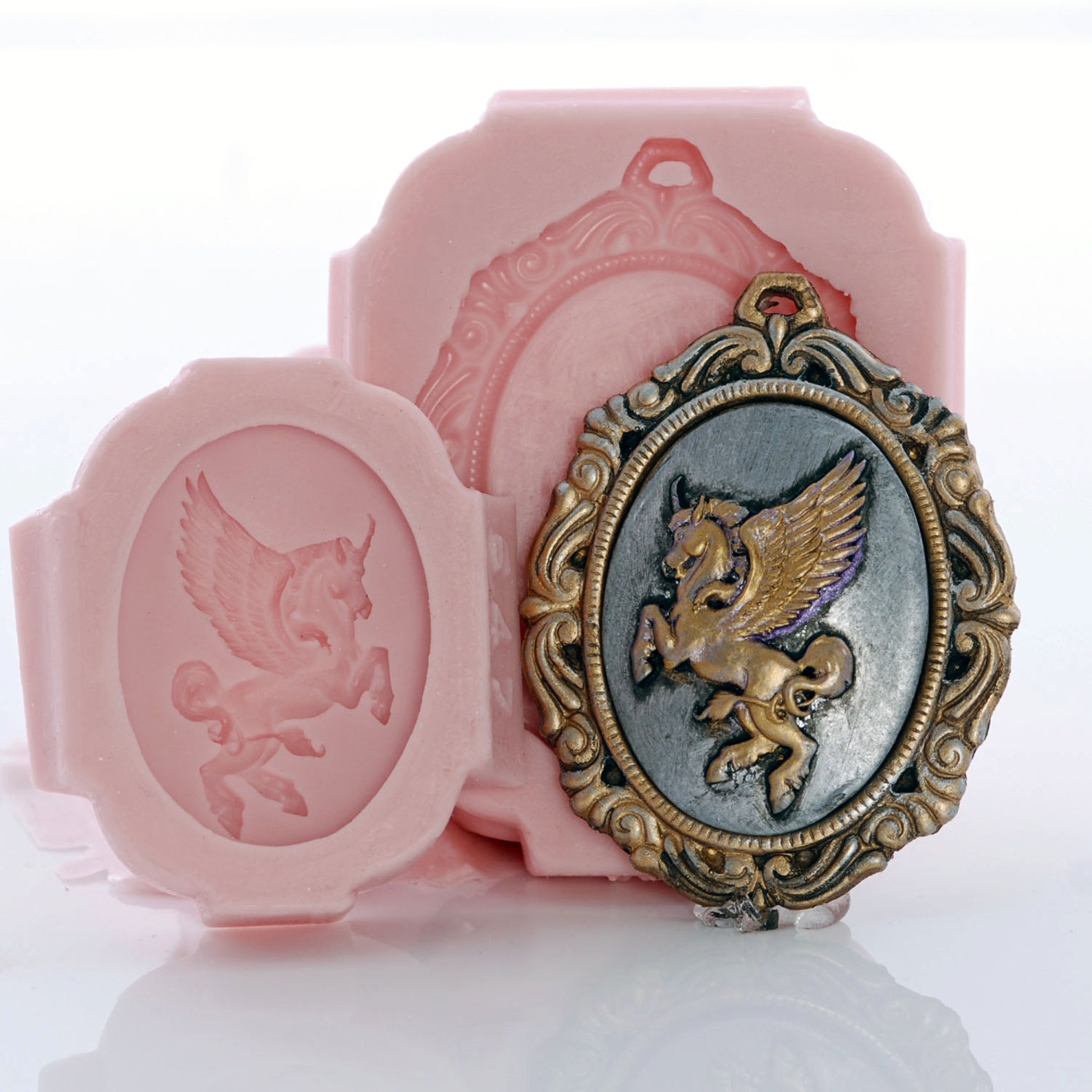 Unicorn Cameo Silicone Mold With Cameo Mount Mold Set - Jewelry Mold ...