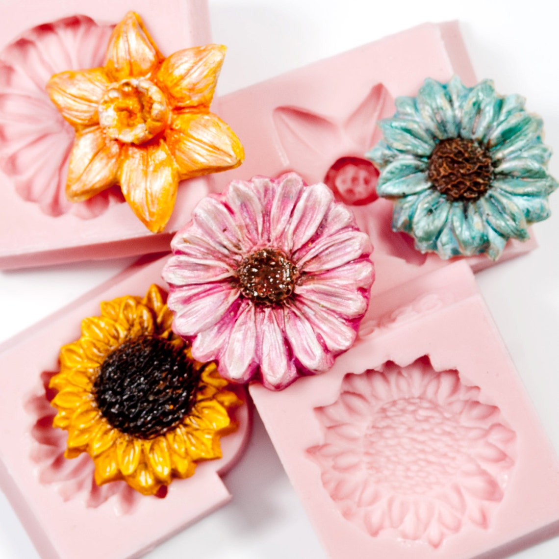 Four Spring Flower Silicone Molds for Use With Candy Melt, Polymer Clay ...