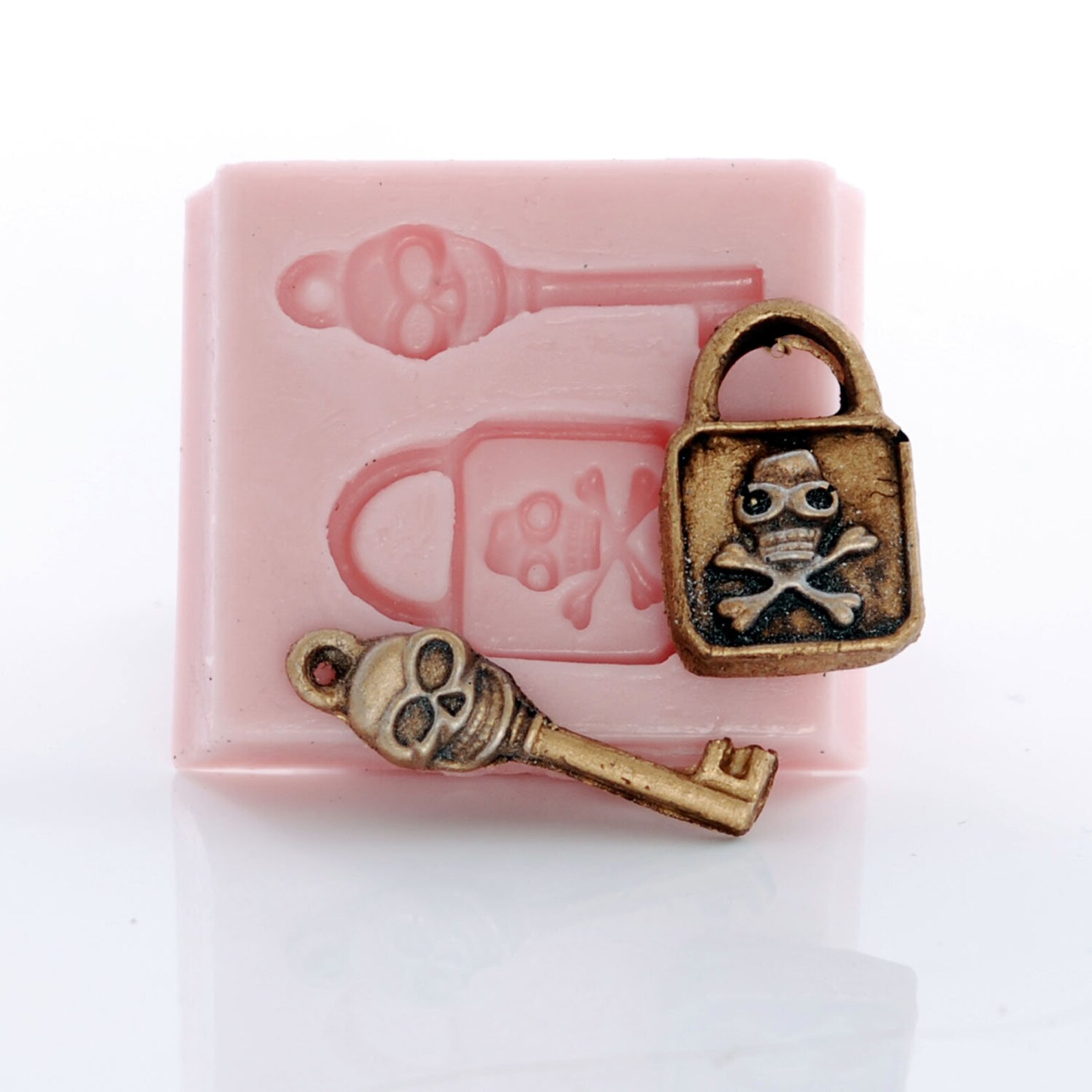 Small Skull and Cross Bones Key and Lock Silicone Mold Jewelry Craft ...