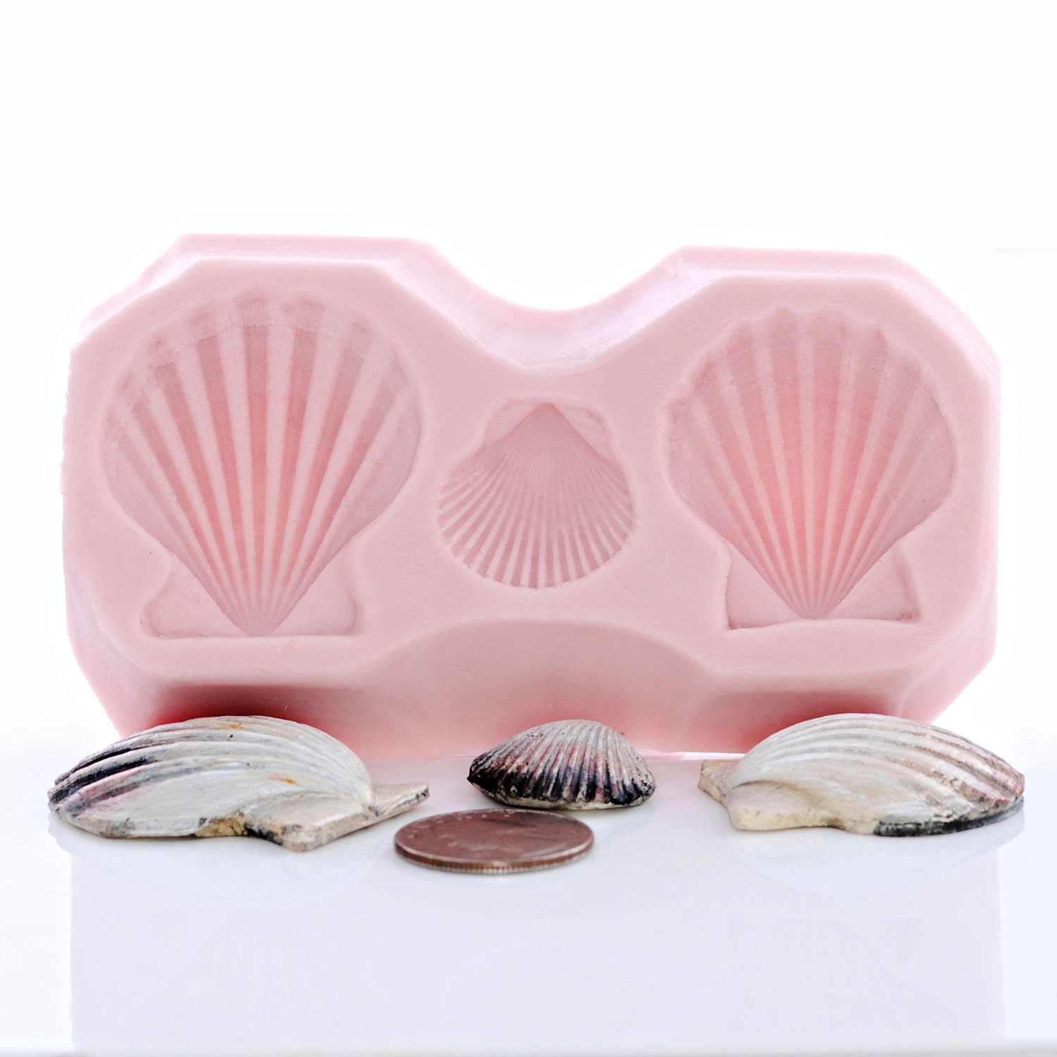 Silicone Mold - Three Cavity Clam Sea Shell Flexible Mold - Fondant ...
