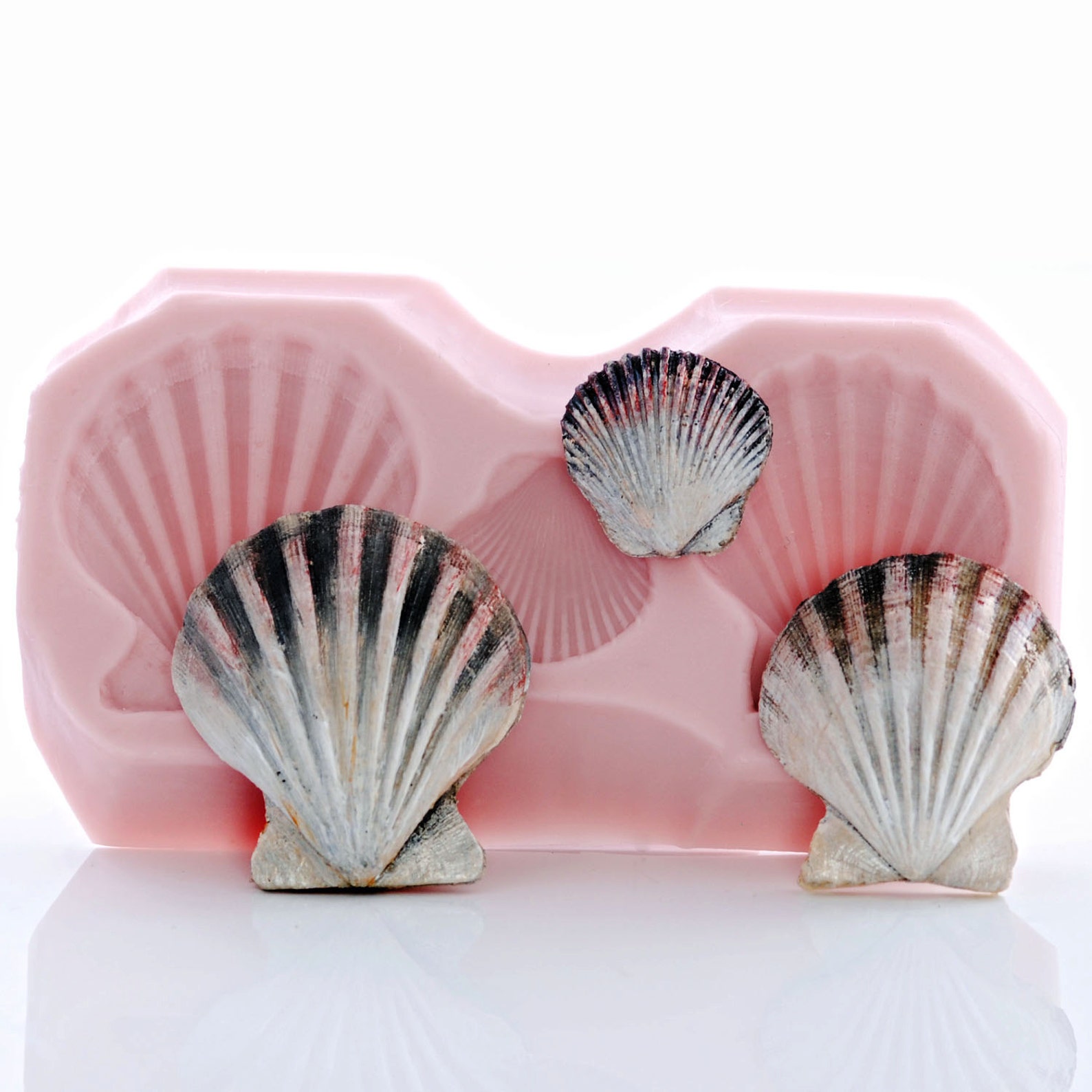 Silicone Mold - Three Cavity Clam Sea Shell Flexible Mold - Fondant ...