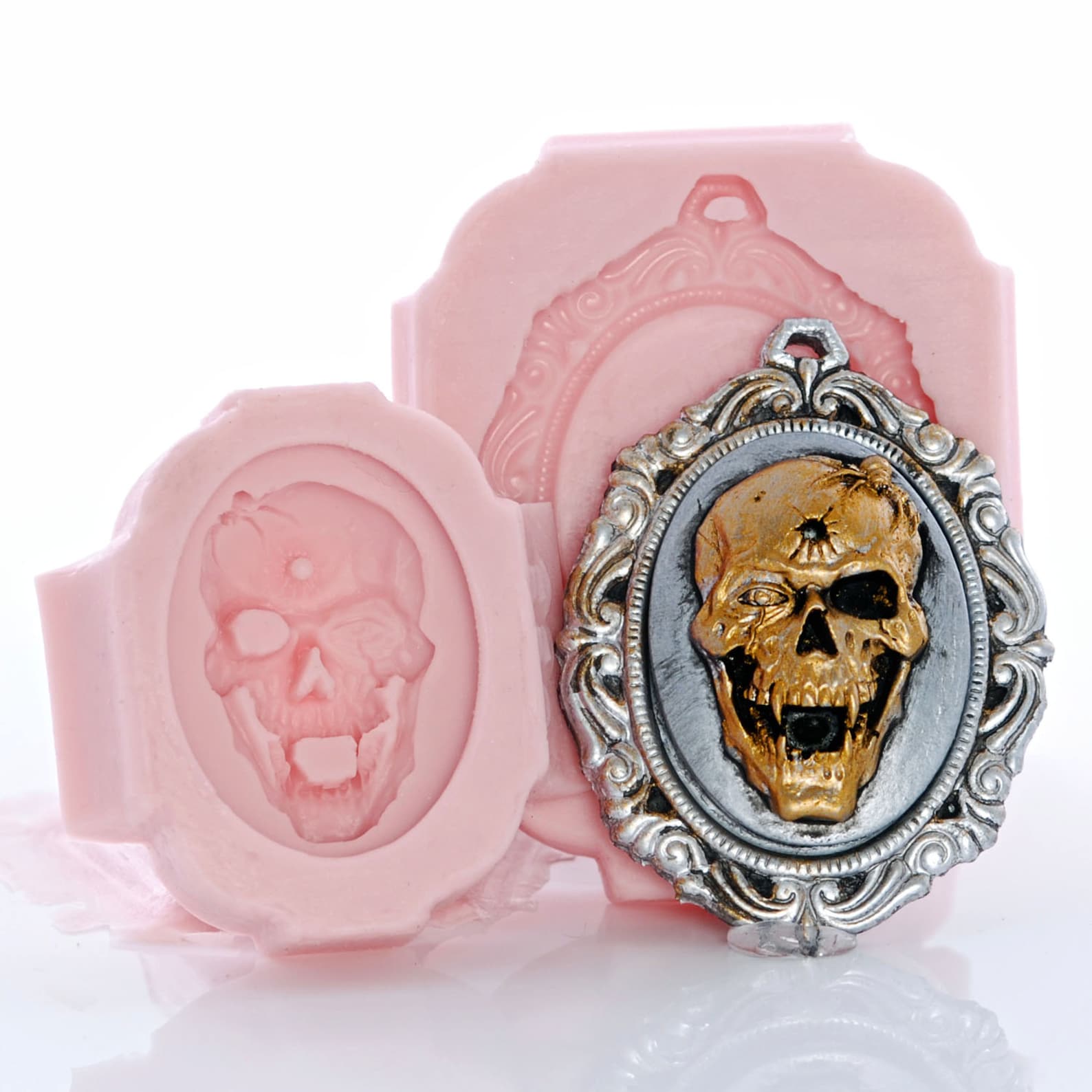 Skull Cameo Silicone Mold With Cameo Mount Mold Set - Jewelry Mold ...