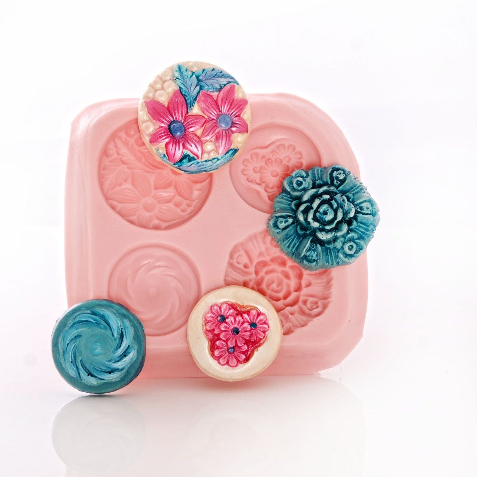 Silicone Button Mold Floral Rose Button Mould - Food Safe, Fondant ...