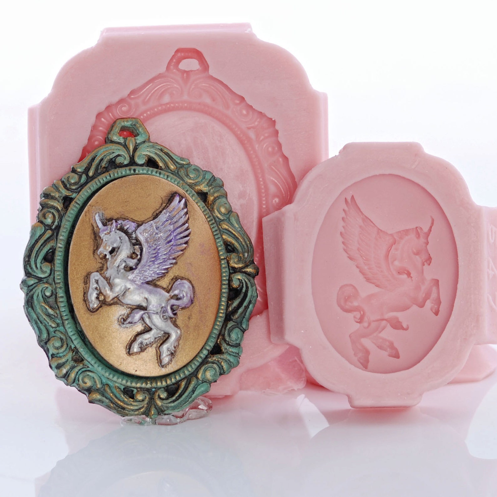 Unicorn Cameo Silicone Mold With Cameo Mount Mold Set - Jewelry Mold ...