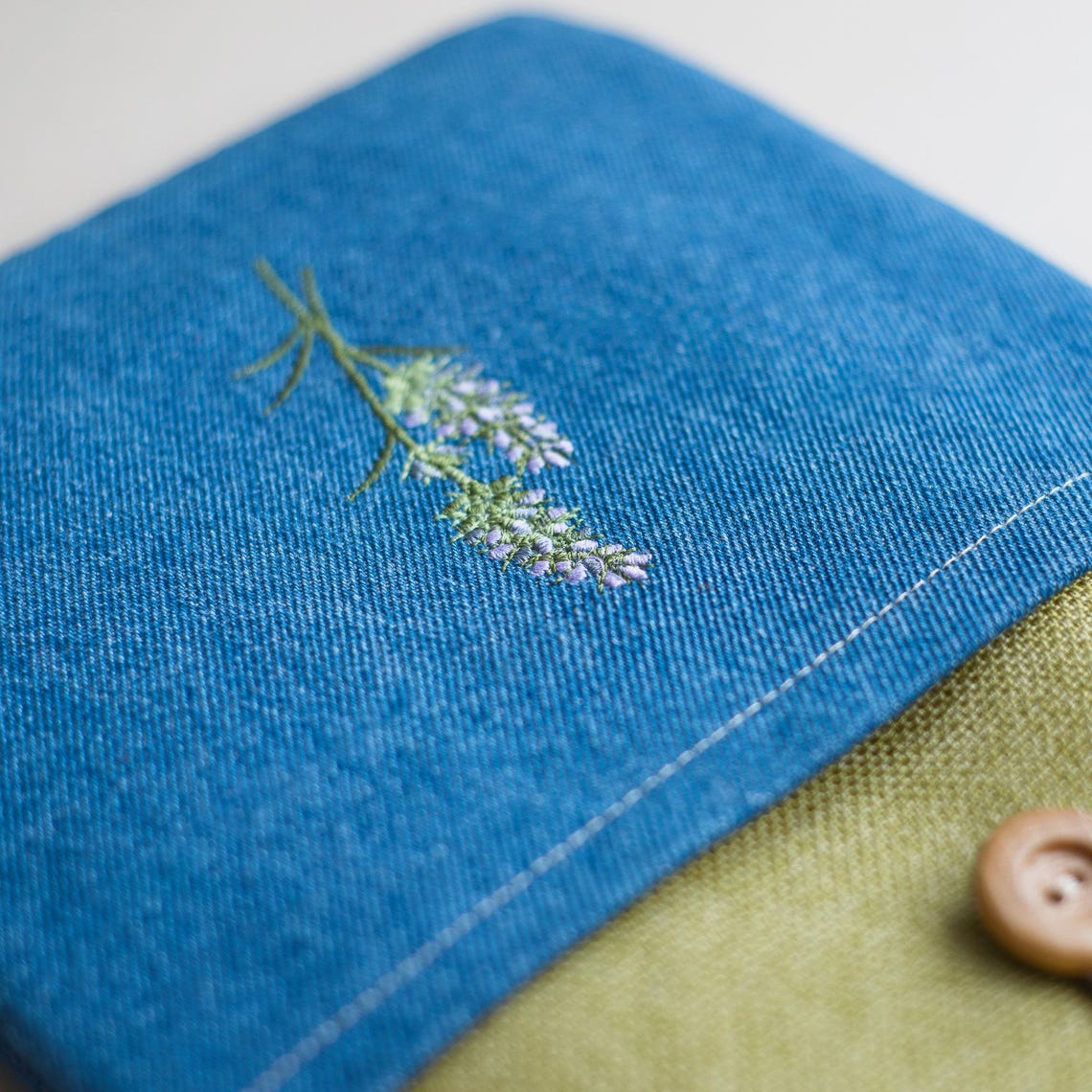 Embroidered Lavender Flower Denim Tablet Case, Green Canvas Sleeve - Etsy
