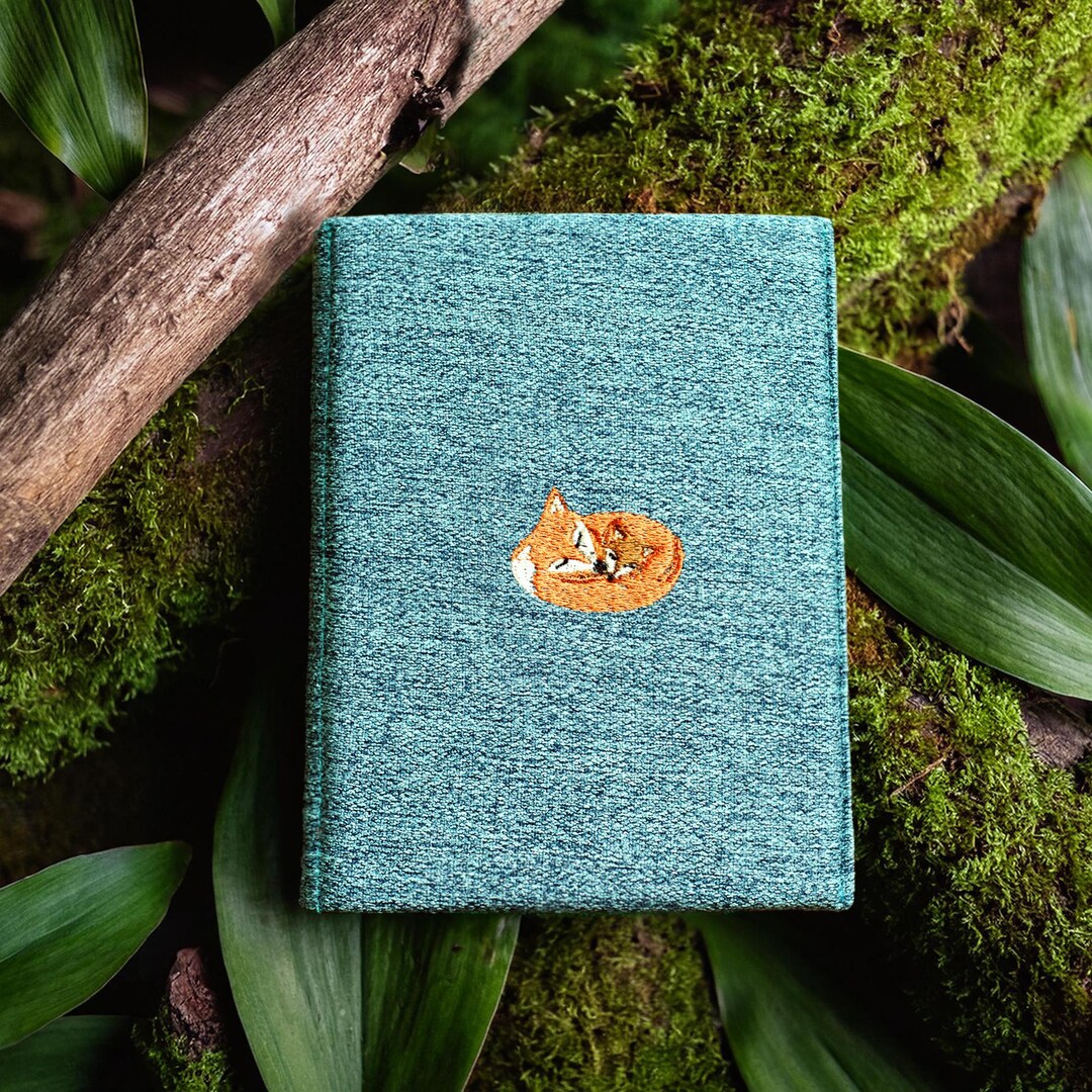 Kobo Case With Fox Embroidery – Handmade Blue Canvas Kobo Cover for ...