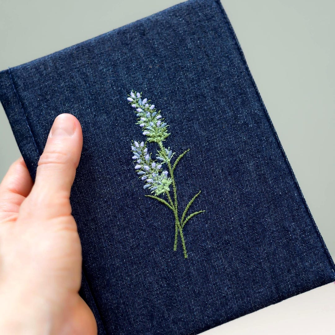 Embroidered Lavender Denim Kindle Cover: Handmade Fabric Case - Etsy