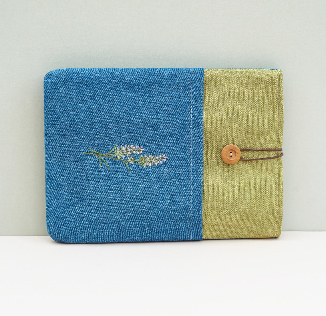 Embroidered Lavender Flower Denim Tablet Case, Green Canvas Sleeve - Etsy