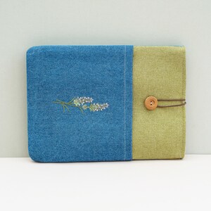 Embroidered Lavender Flower Denim Tablet Case, Green Canvas Sleeve - Etsy