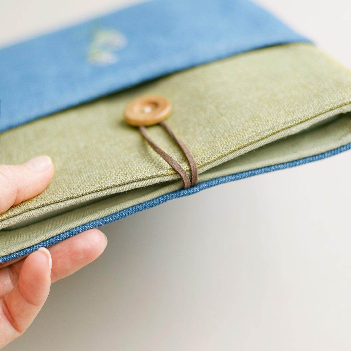 Embroidered Lavender Flower Denim Tablet Case, Green Canvas Sleeve - Etsy