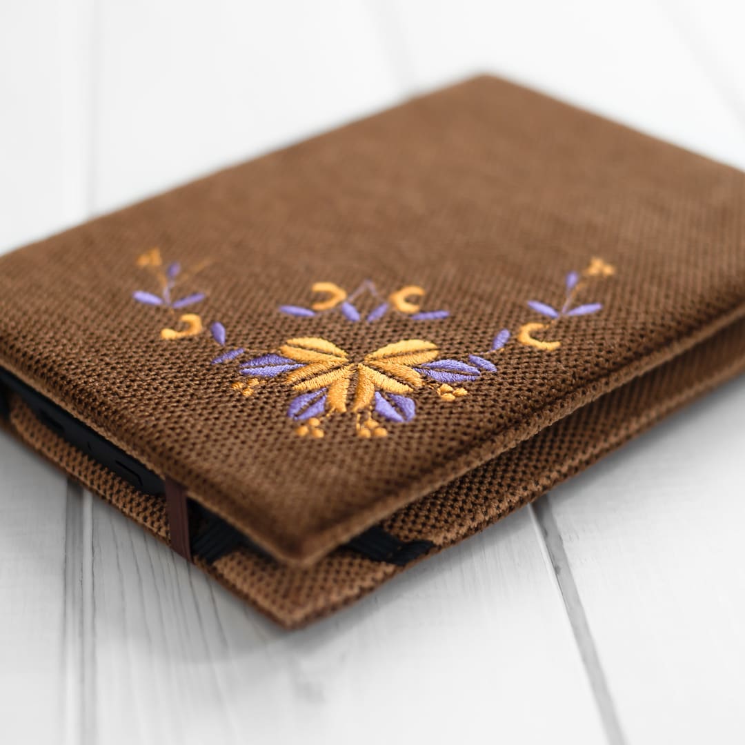 Fabric Kindle Case Paperwhite Brown Embroidery Golden and Purple ...