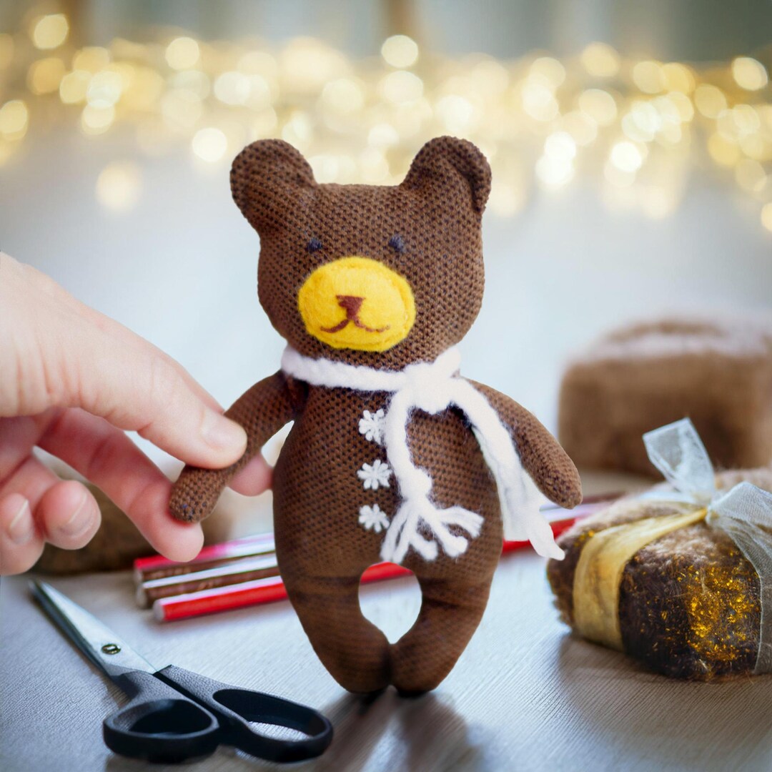 Сute Brown Bear With Scarf Stuffed Bear Toy Fabric Animals Woodland Toy ...