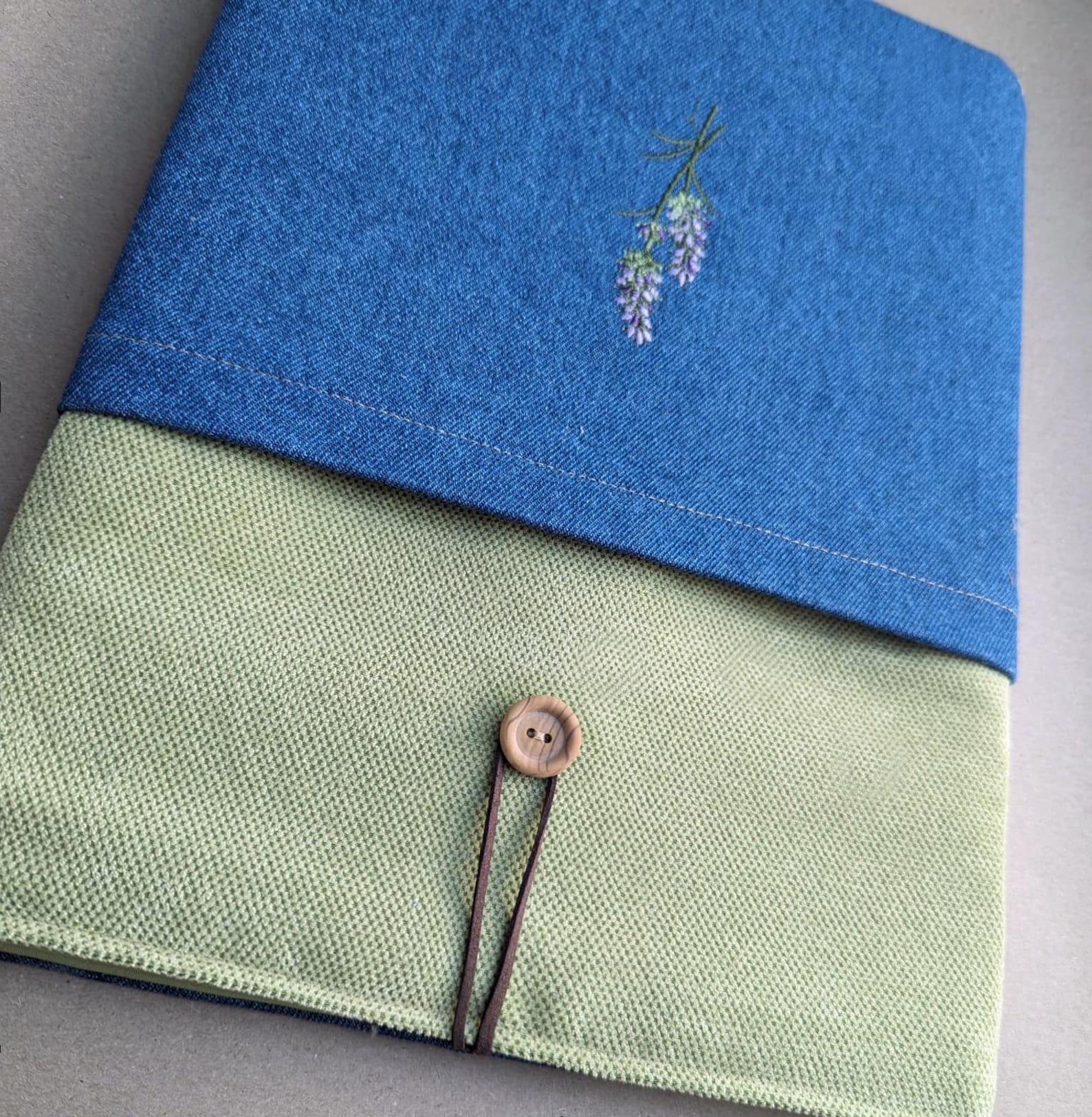 Embroidered Lavender Flower Denim Tablet Case, Green Canvas Sleeve - Etsy