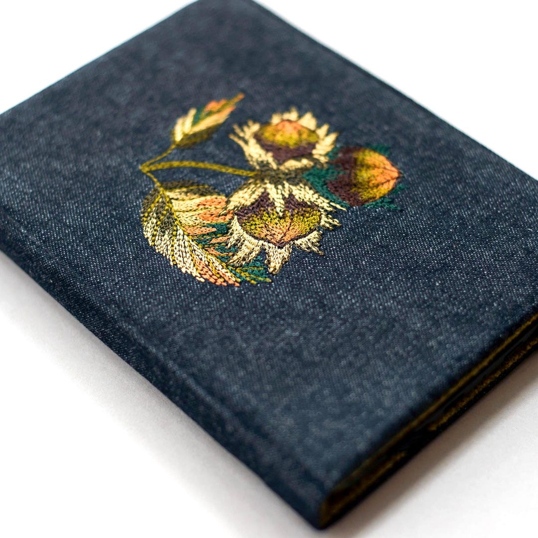 Embroidered Kindle Case: Denim Hard Cover, Botanical Design - Etsy