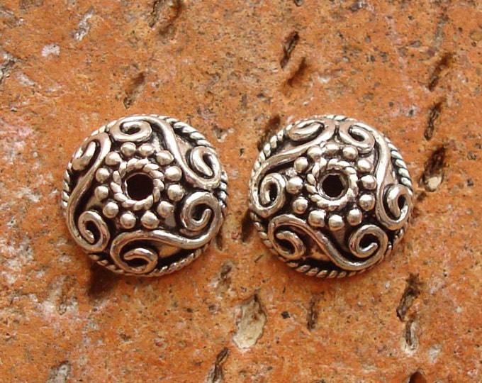2 Large Bead Caps Granulated and Wire Ornamented Oxidized - Etsy
