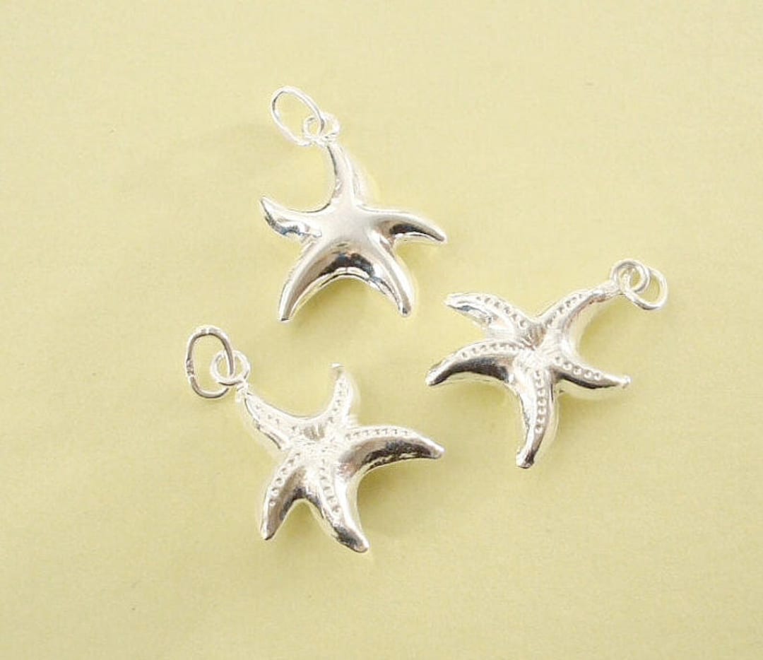 3 Puffed Starfish Charm, Sterling Silver .925, Open Jump Ring, 13.7x17 ...