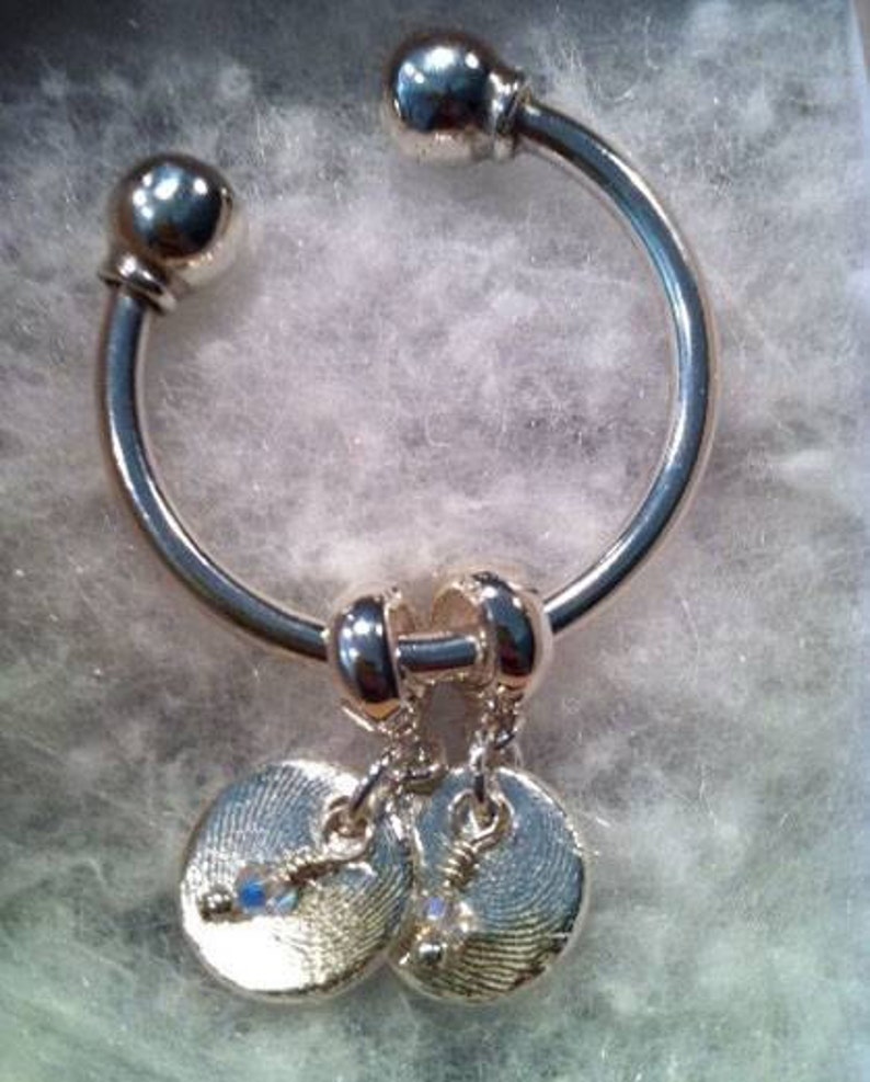 Sterling Silver Ball-end Keyring With Fingerprint Charms - Etsy