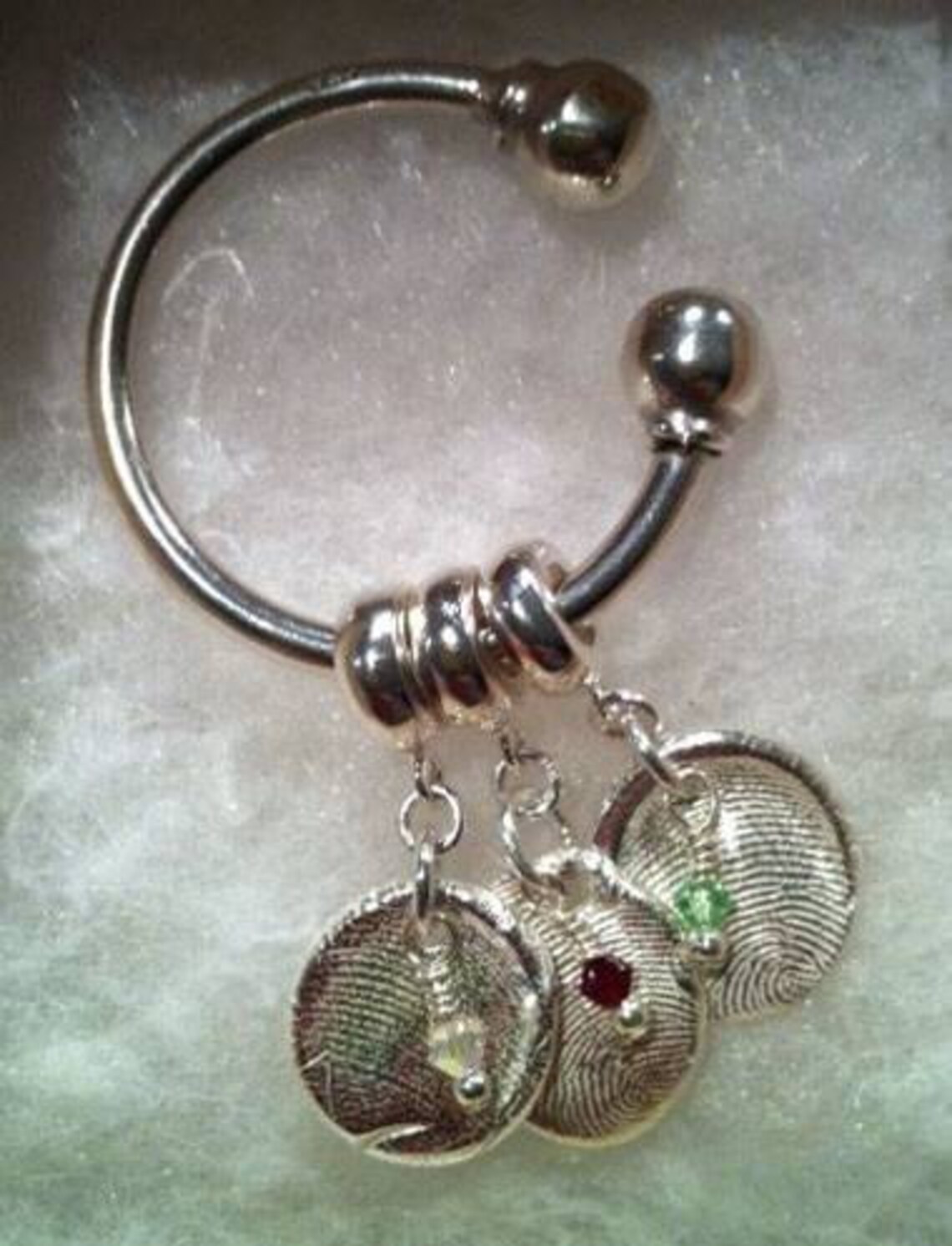 Sterling Silver Ball-end Keyring With Fingerprint Charms - Etsy