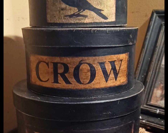 Handmade Pantry Black Distressed Primitive Set of 3 Large Canister Stacking Boxes Black Crow ...
