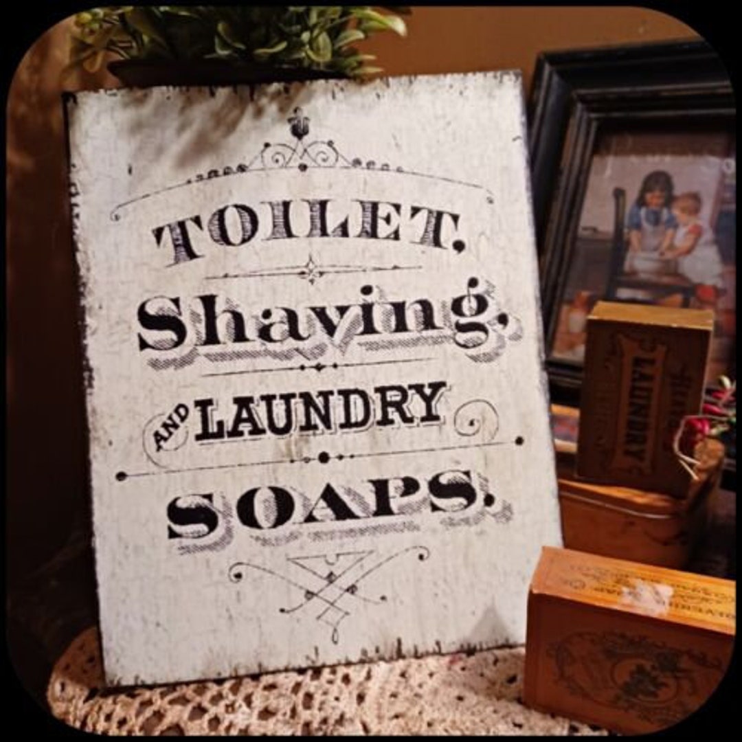 Primitive Vintage Distressed Bathroom Sign Print Toilet Shaving and ...