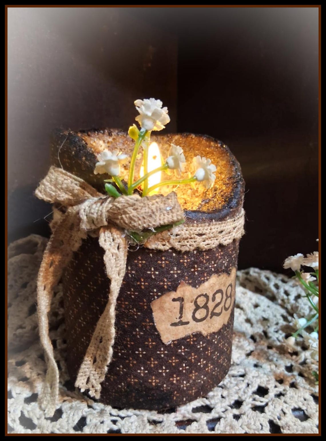 Handmade Very Primitive Prairie Colonial Grungy Fabric Covered LED Glow ...