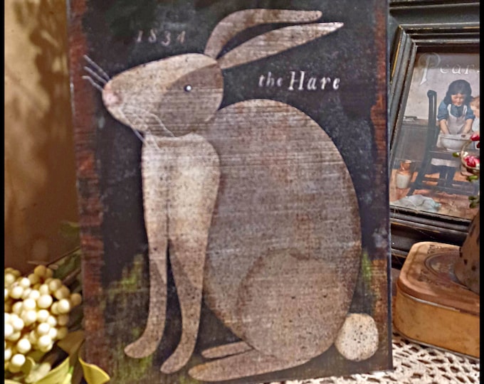 Primitive Farmhouse Vintage Rabbit Bunny the Hare 1834 Spring Picture ...
