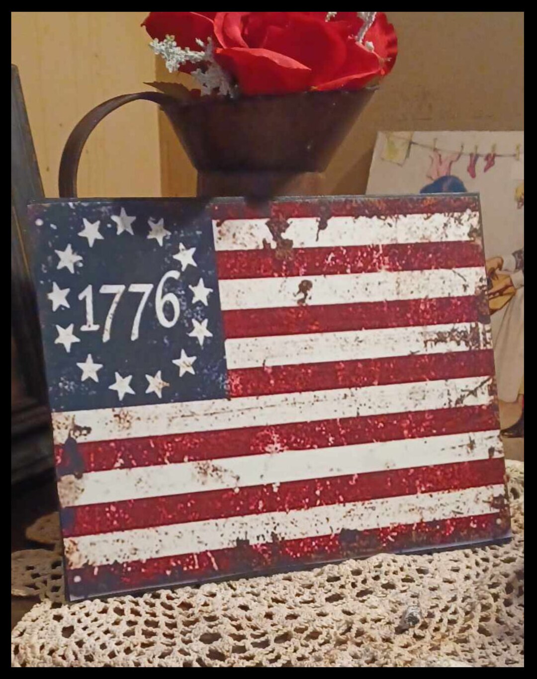 Colonia Vintage Primitive 1776 AMERICAN Flag Patriotic Betsy Ross ...