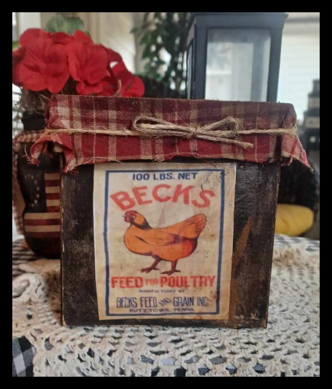 Handmade Primitive Grungy Pantry Box CHICKEN FEED Poultry Rooster ...