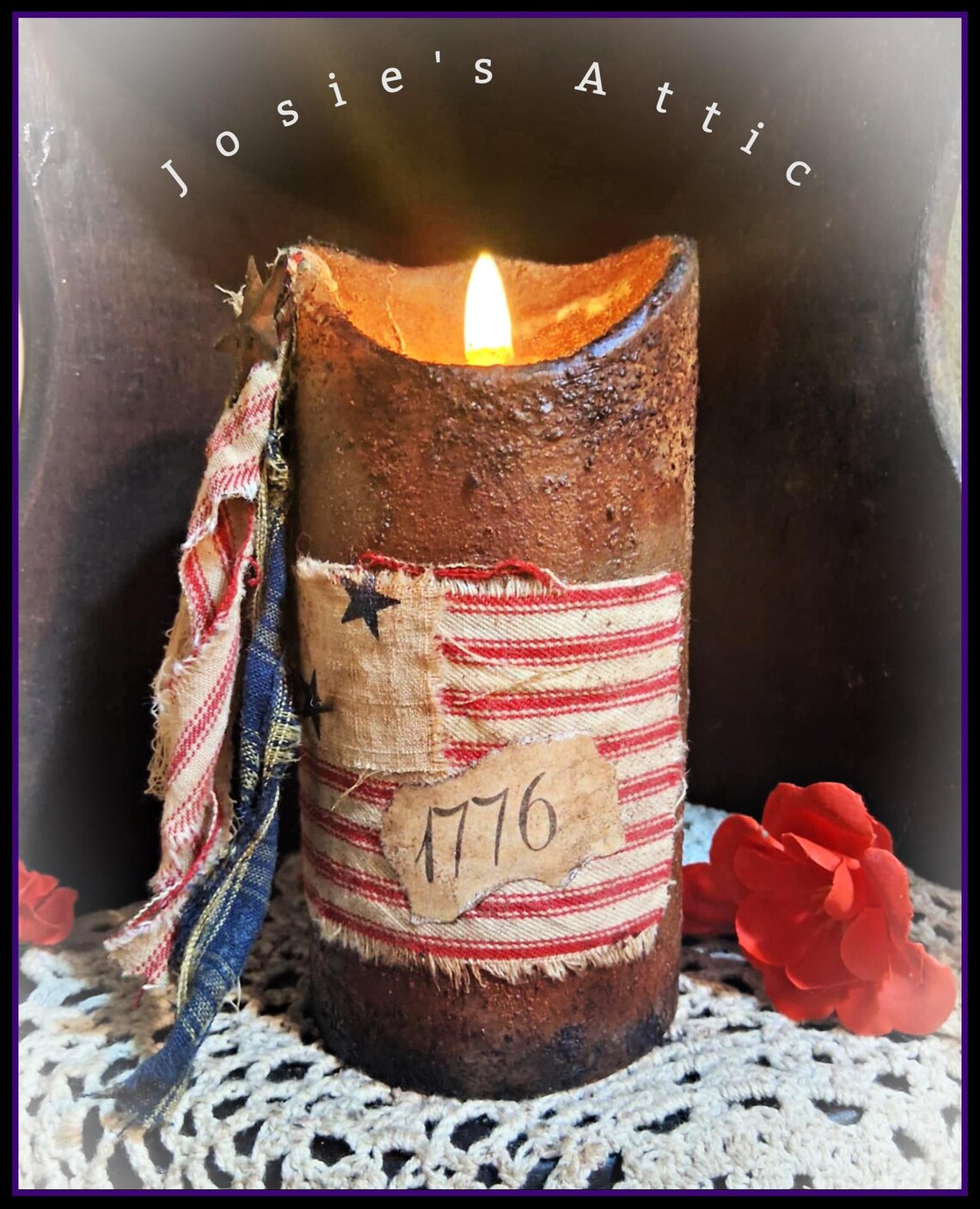 Handmade Very Primitive Grungied LED Flickering Timer Candle Flameless ...