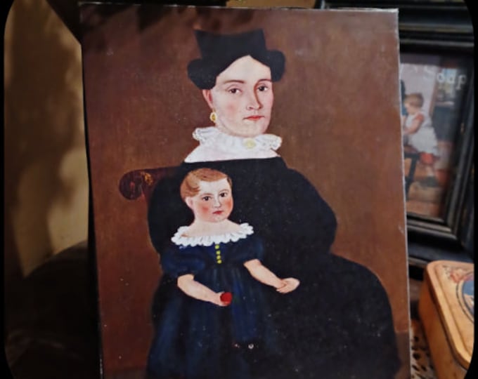 Colonial Vintage Primitive Portrait of Woman Mother Holding Baby ...