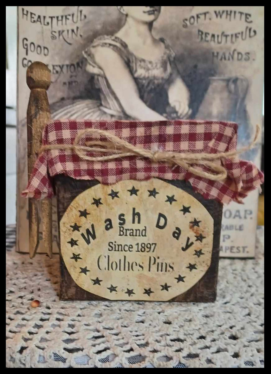 Handmade Pantry Hand Distressed Primitive Colonial Canister Box Fabric ...