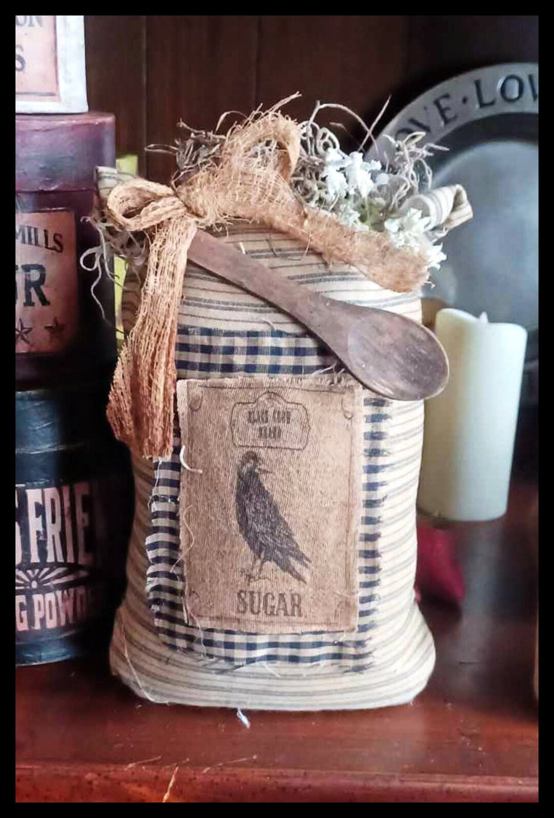 Handmade Primitive Pantry Distressed Homespun Fabric OLDE CROW SUGAR ...