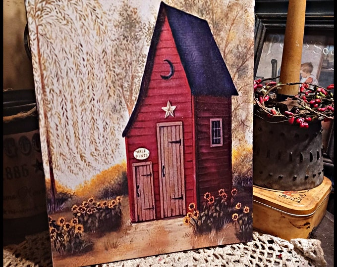 Primitive Vintage Farmhouse Print Sign OUTHOUSE Sunflowers Bathroom ...