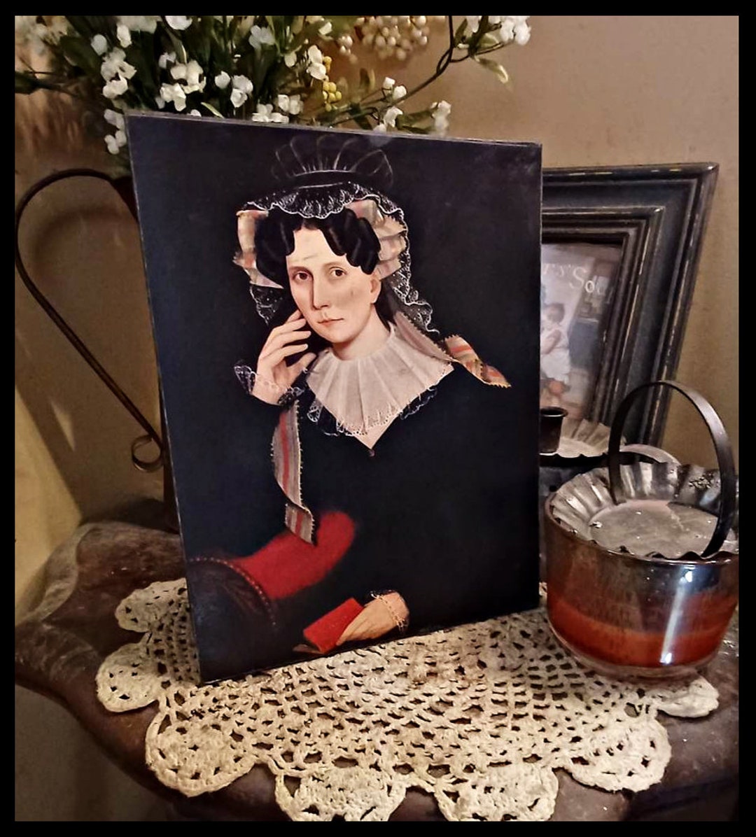 Colonial Vintage Primitive Portrait Sitting Colonial Portrait Woman ...