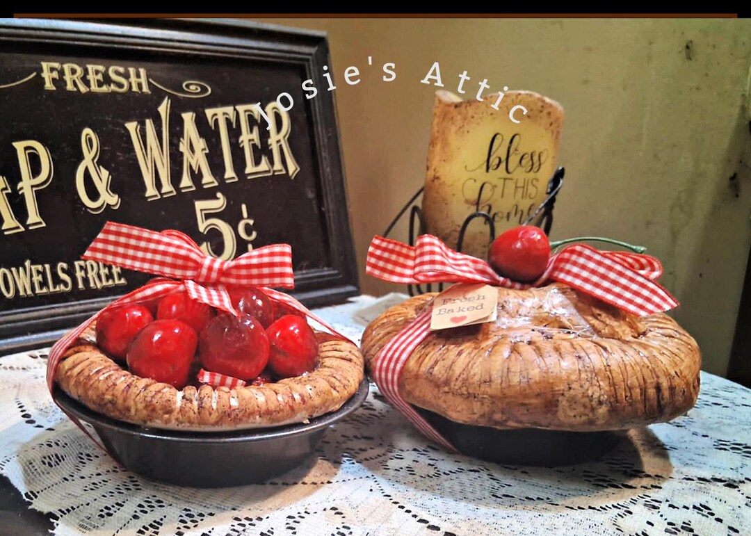 Primitive Country Handmade Fake Lifelike *1* CHERRY PIE Metal Pan Small ...