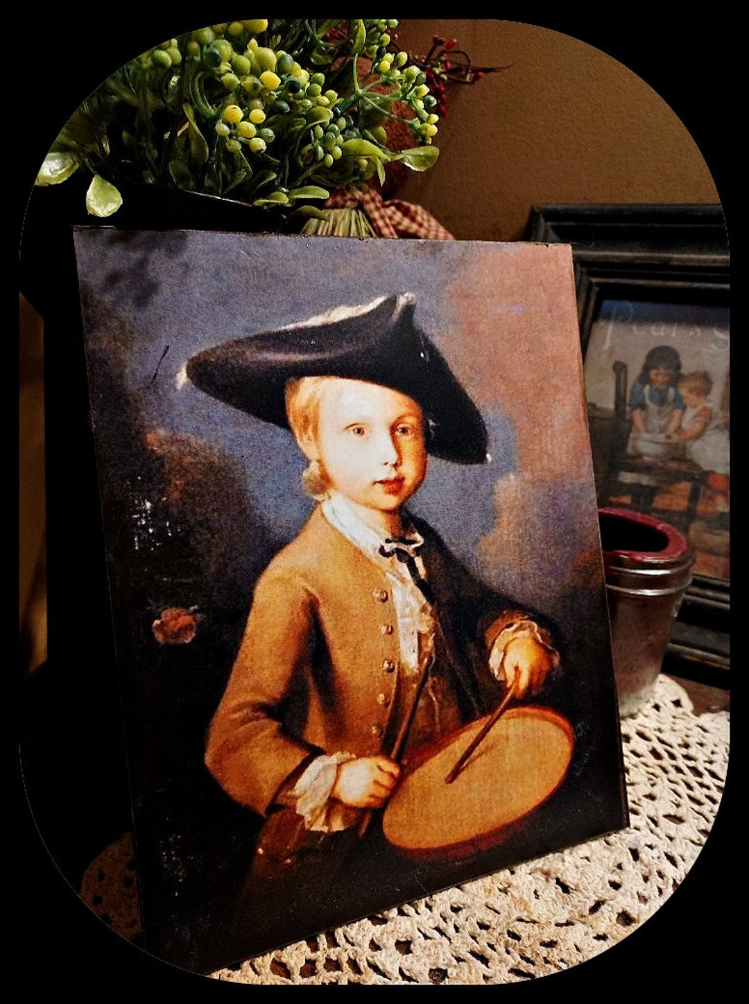 Colonial Primitive Distressed Young Boy Holding Drum Picture - Etsy