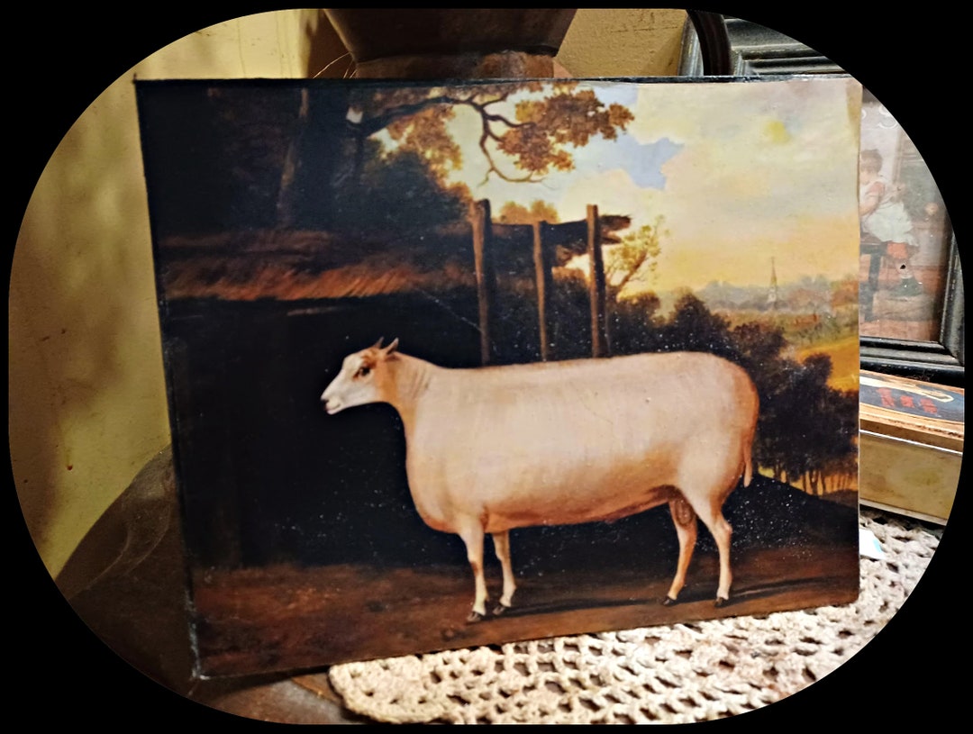 Primitive Farmhouse Vintage Decor Distressed Folk Art White Sheep in ...