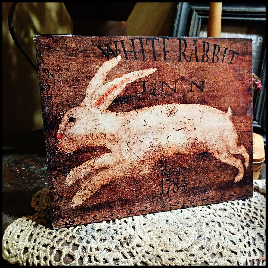 Primitive Country Farmhouse Vintage Sign-white Rabbet Inn 1784 Picture ...