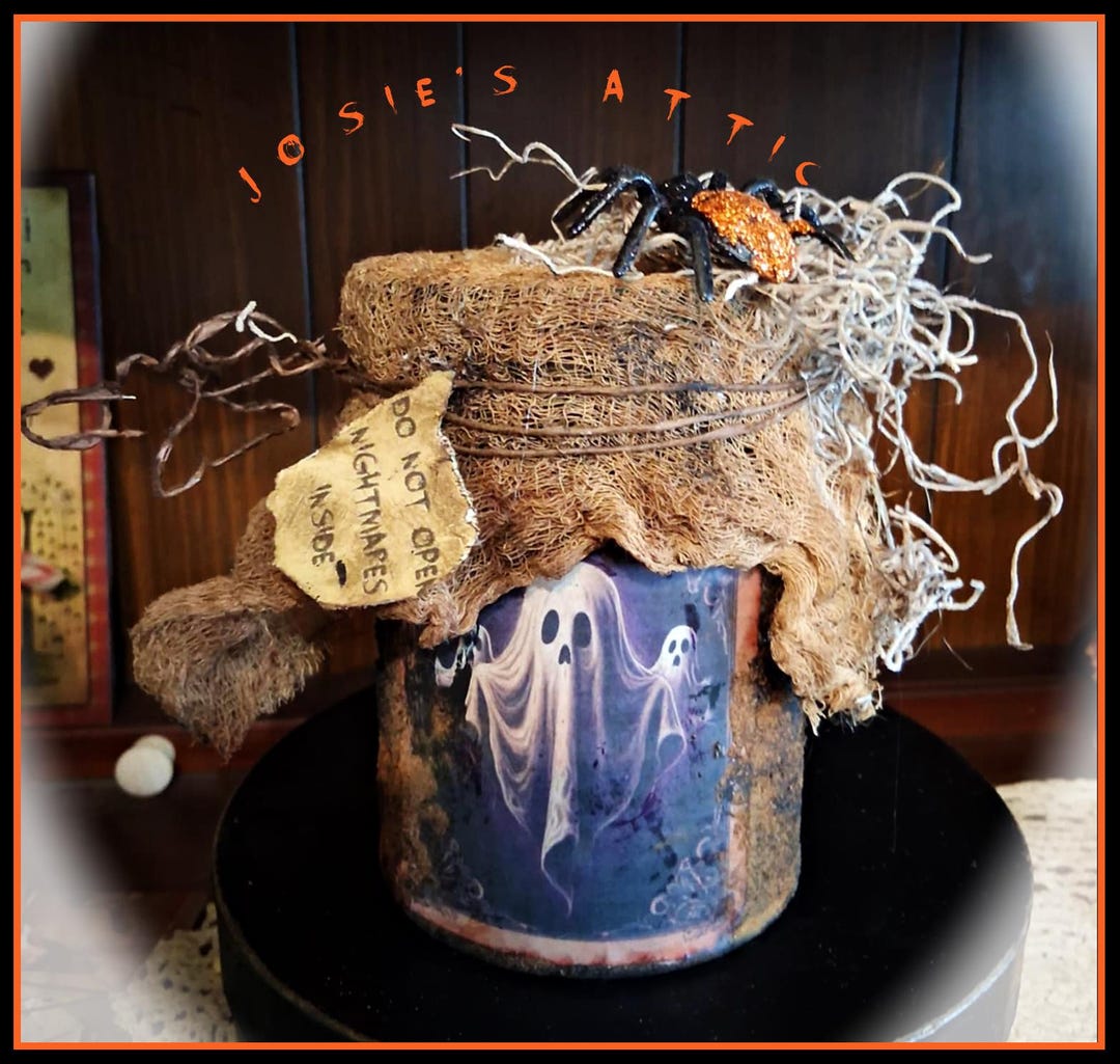Handmade Pantry Hand Very Distressed Primitive Halloween Fall Canister ...